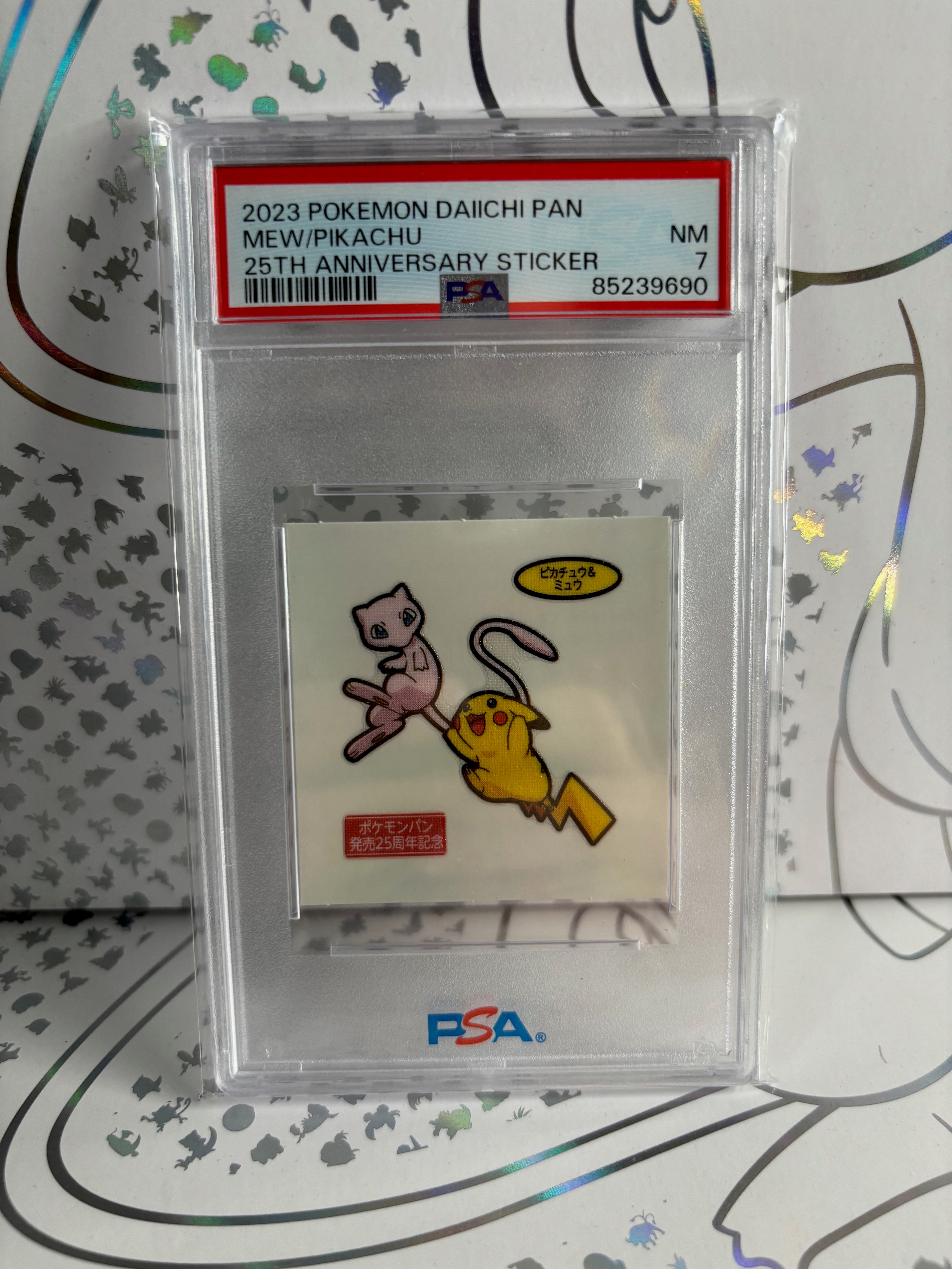 2023 POKEMON DAIICHI PAN MEW/PIKACHU 25TH ANNIVERSARY STICKER PSA 7 Ne ...